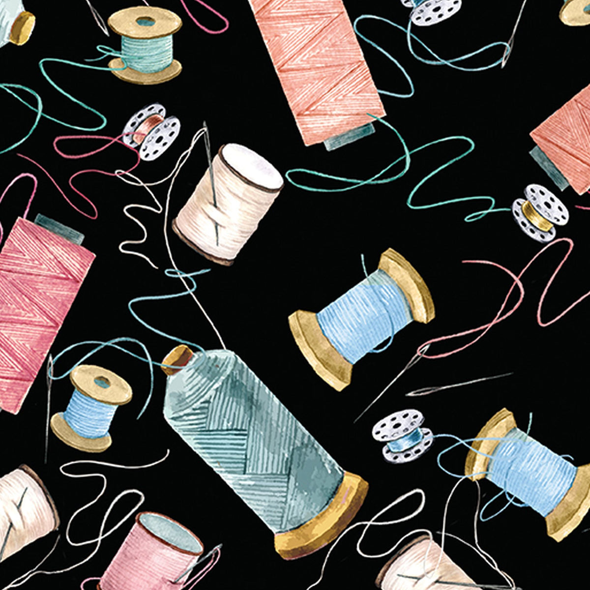 Sew in Love Fancy Threads Black 14295-12 from Benartex by the yard ...