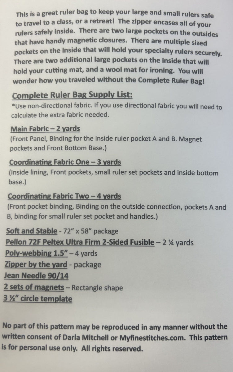 Complete Ruler Bag Pattern by Darla Mitchell from My Fine Stitches by ...