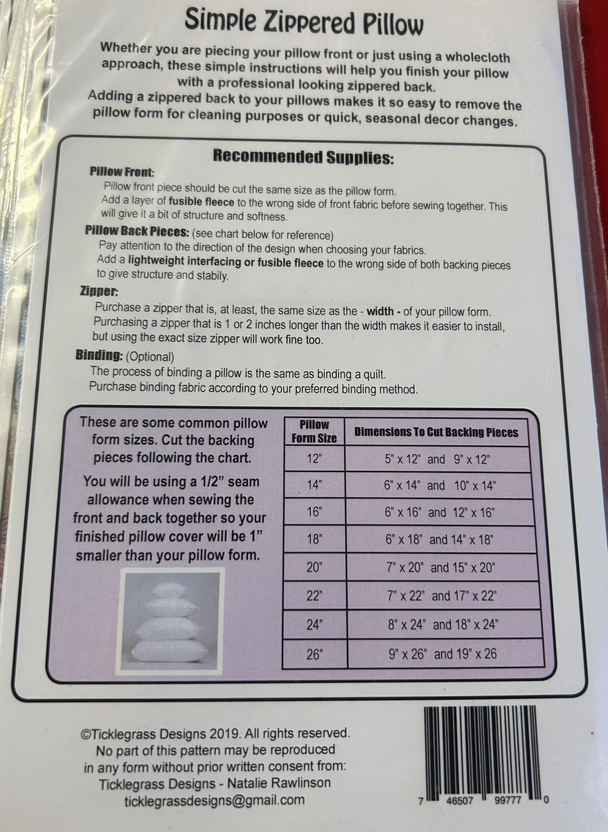 Simple Zippered Pillow Pattern from Ticklegrass Designs – Lonesome Pine ...